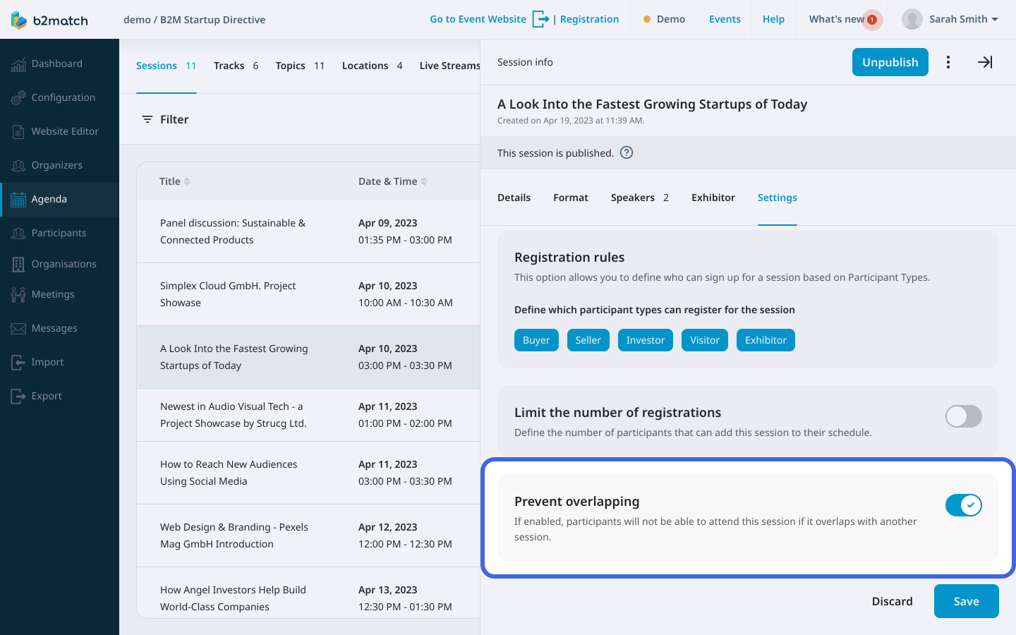Editing Session Settings