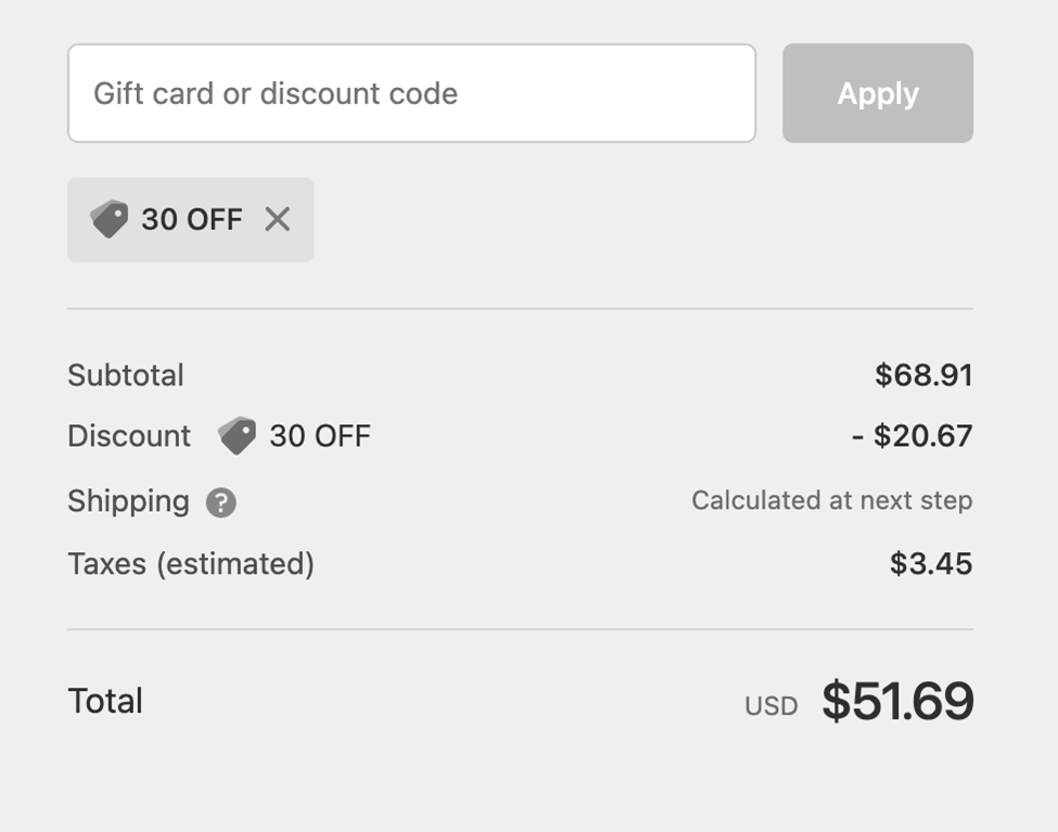 How do I use a discount code or gift card?